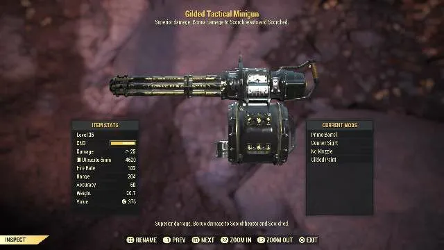 Weapon | Gilded Minigun - Fallout 76 Game Item - Gameflip