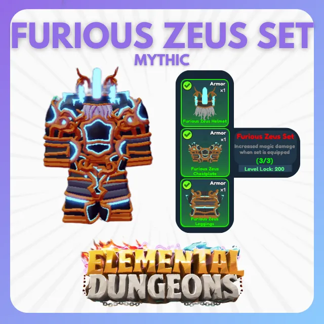 FURIOUS ZEUS SET MYTHIC ELEMENTAL DUNGEONS - Other Game Item - Gameflip