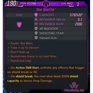 Shield | LVL 1 One-Shotter 5MILL+ - Borderlands 3 - PS4 Game Item ...